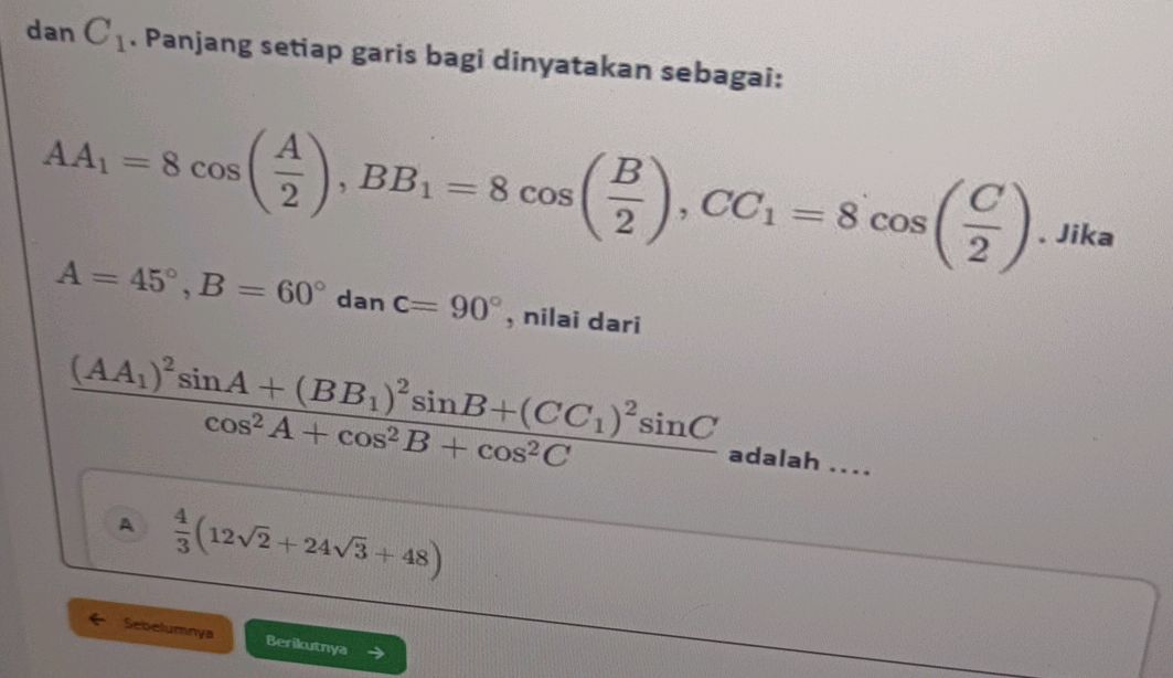 dan C₁. Panjang setiap garis bagi dinyatakan | StudyX