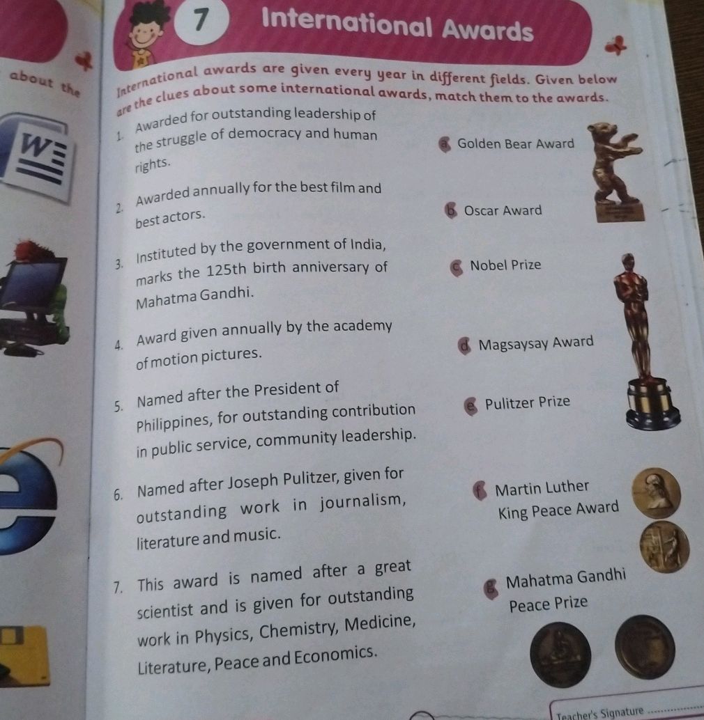 International awards are given every year in | StudyX