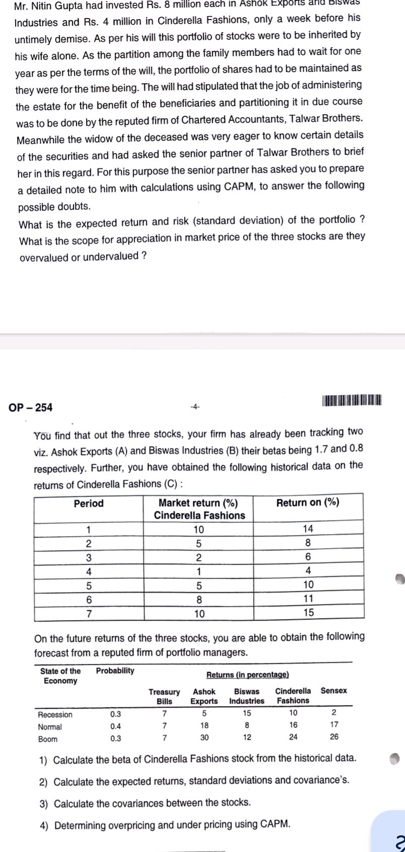 What is the expected return and risk | StudyX