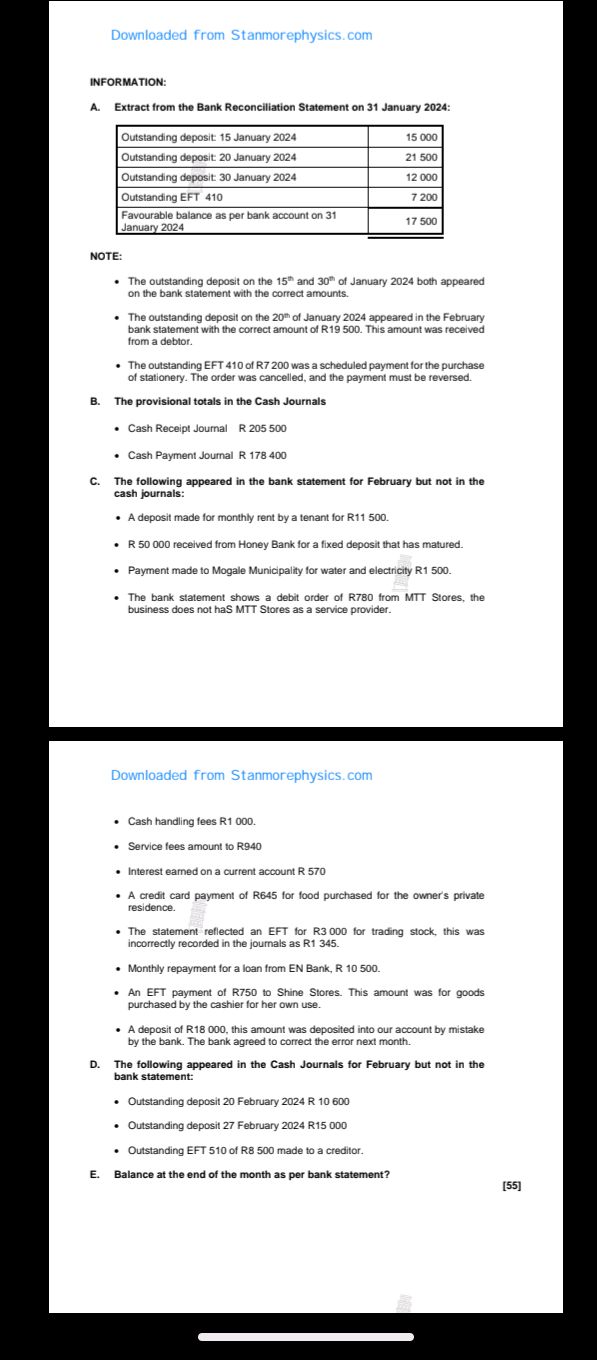 A. Extract from the Bank Reconciliation | StudyX