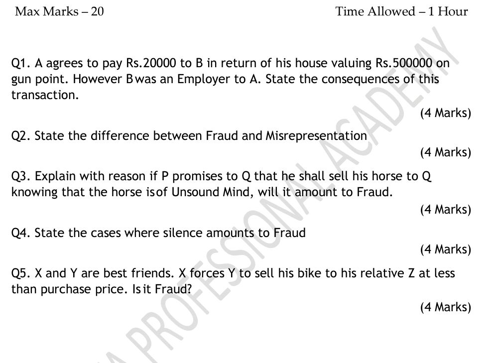 Q1. A agrees to pay Rs.20000 to B in return | StudyX