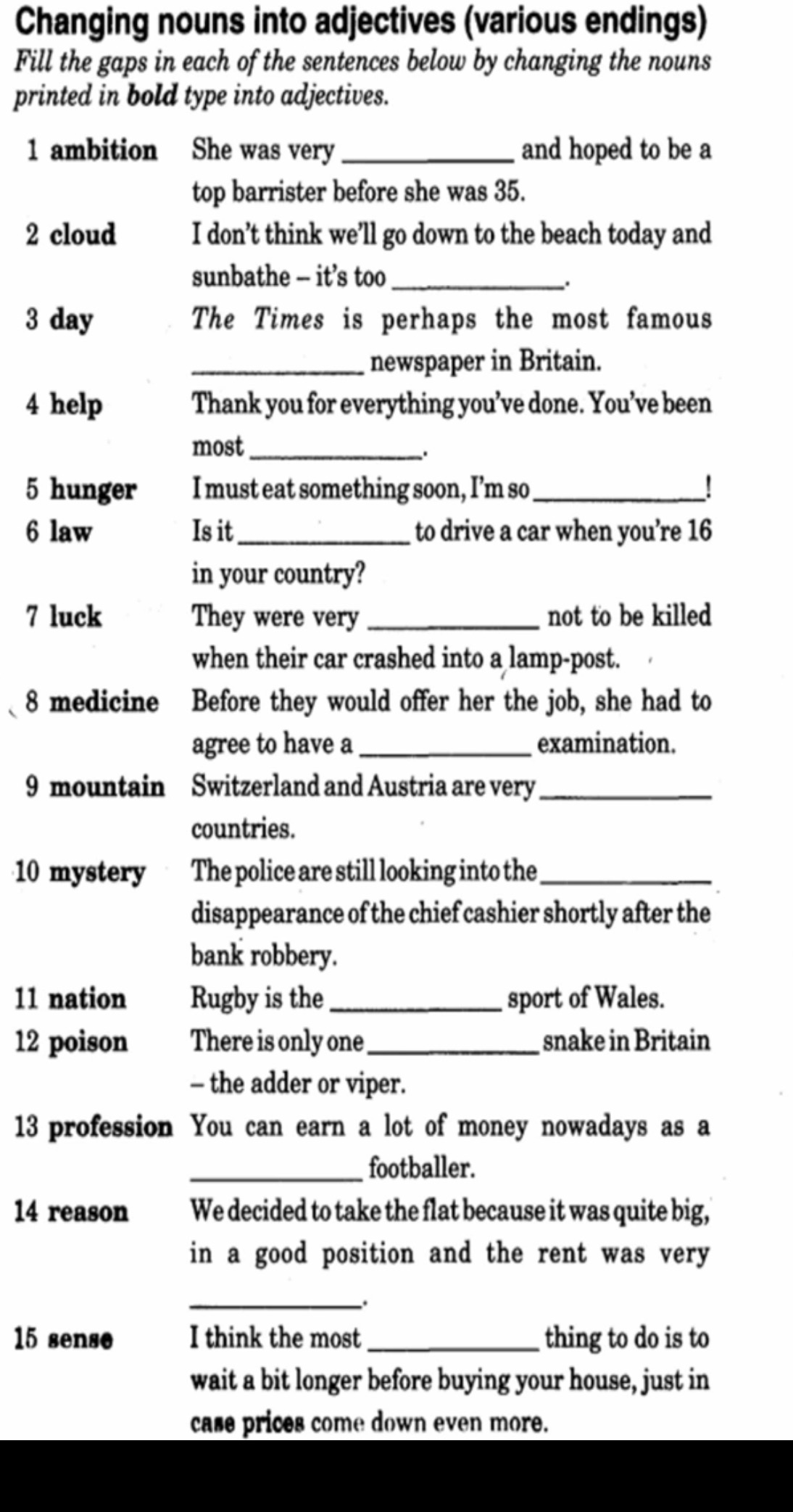 Changing nouns into adjectives (various | StudyX