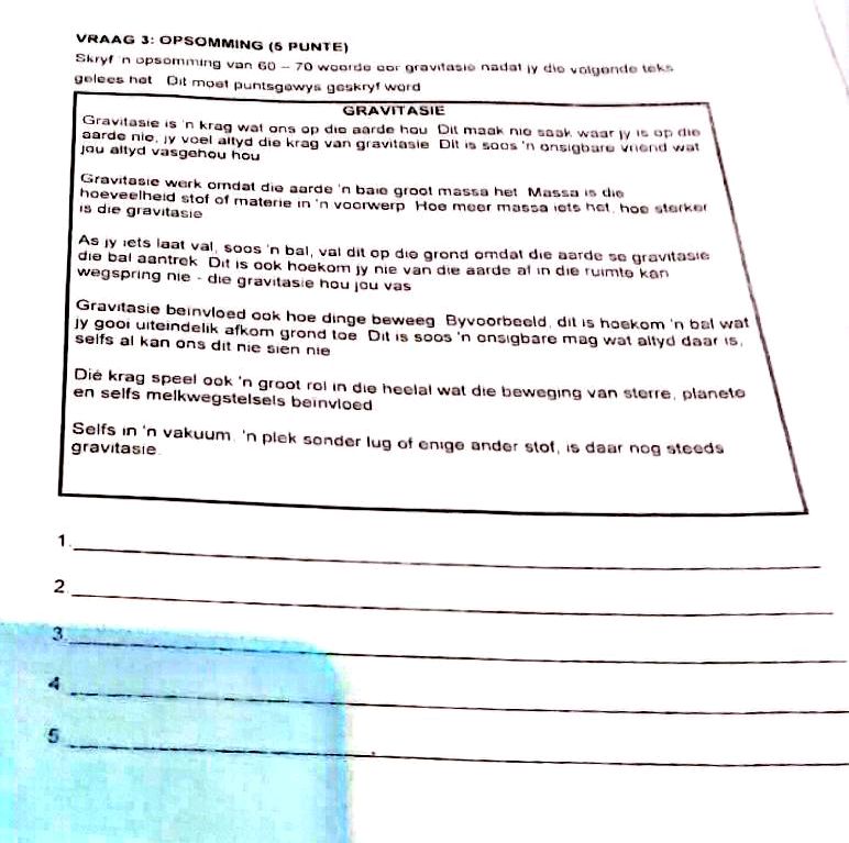 VRAAG 3: OPSOMMING (5 PUNTE) Skryf in | StudyX