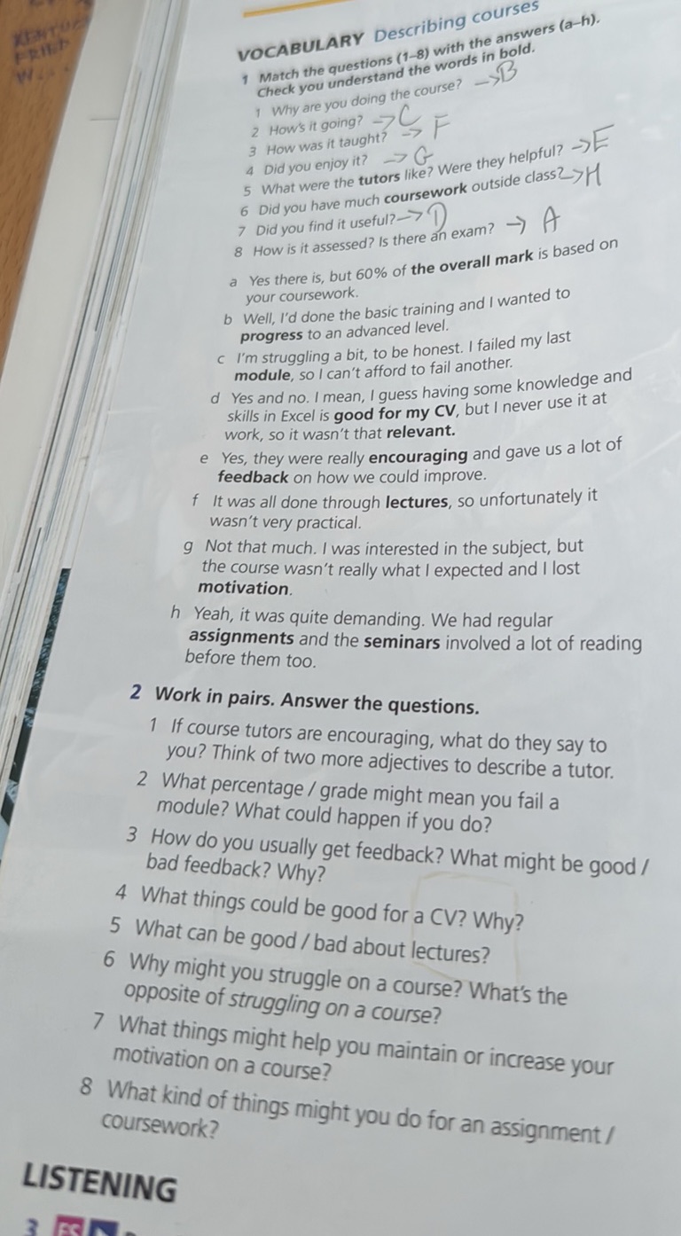 1 Match the questions (1-8) with the answers | StudyX