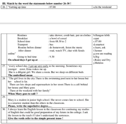 III. Match by the word the statements below | StudyX