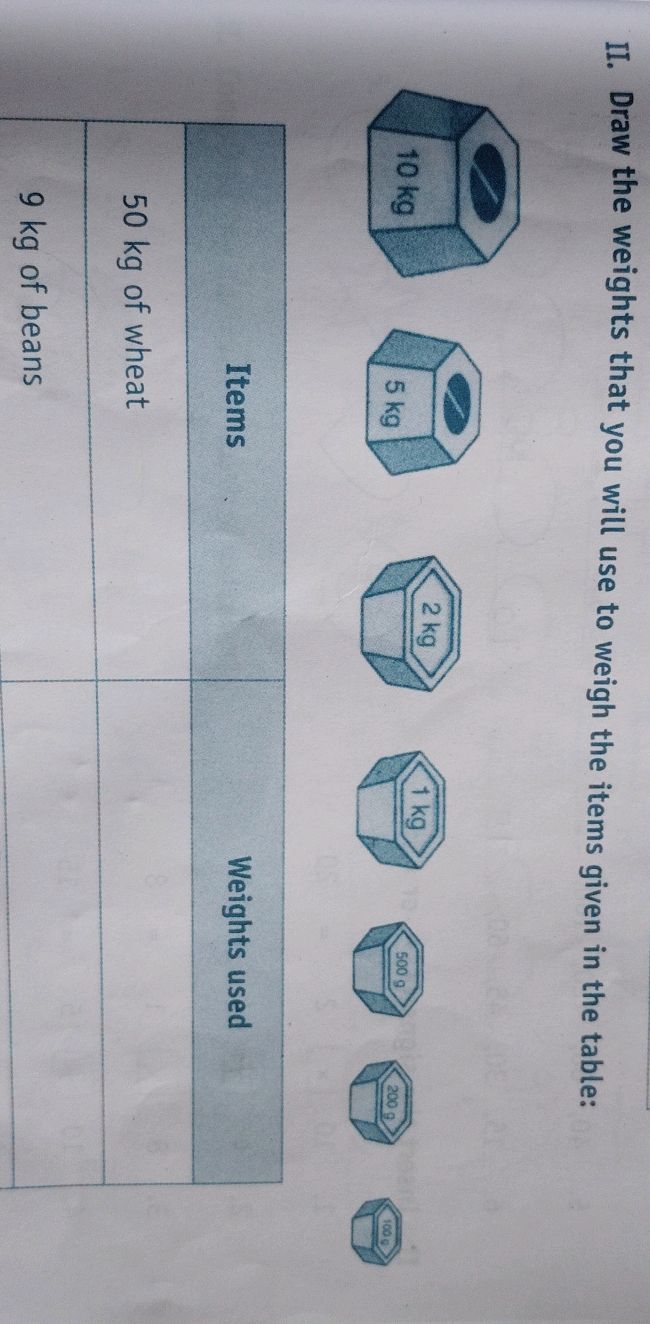 II. Draw the weights that you will use to | StudyX
