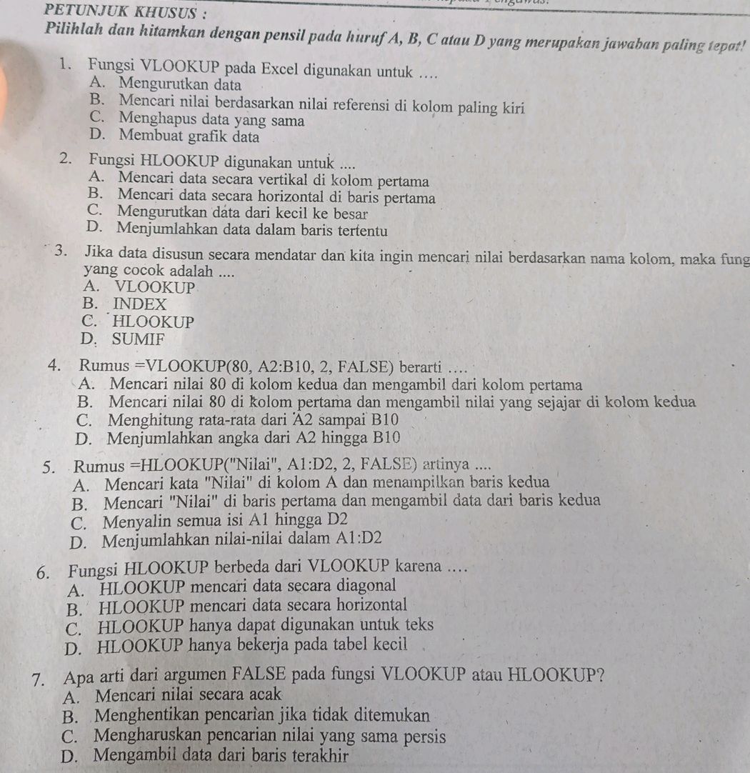 1. Fungsi VLOOKUP pada Excel digunakan untuk | StudyX
