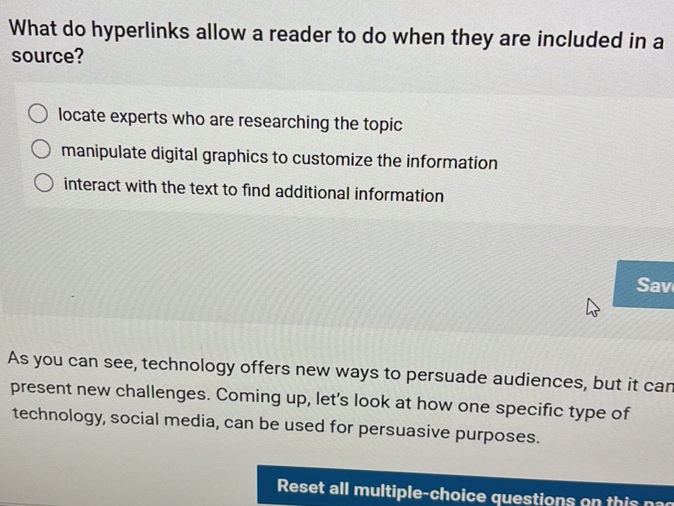 What do hyperlinks allow a reader to do when | StudyX