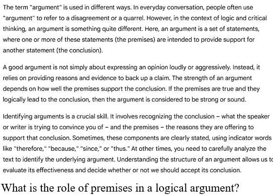 What is the role of premises in a logical | StudyX