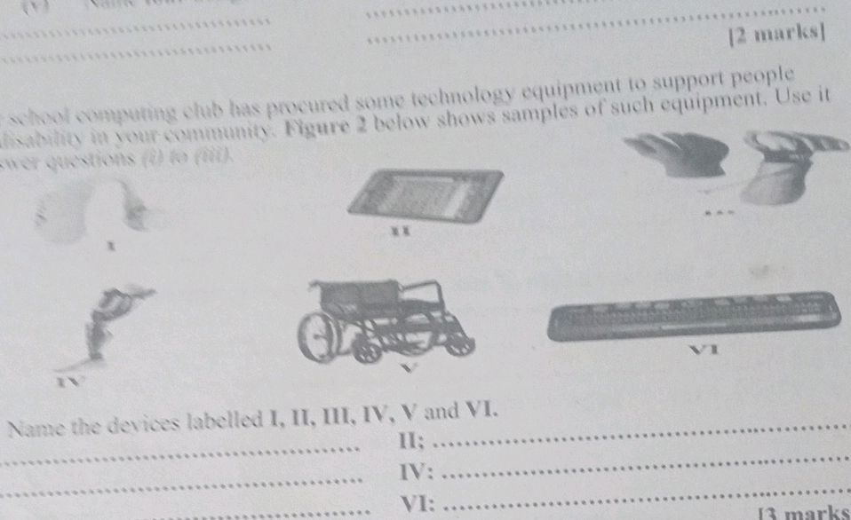 Name the devices labelled I, II, III, IV, V | StudyX