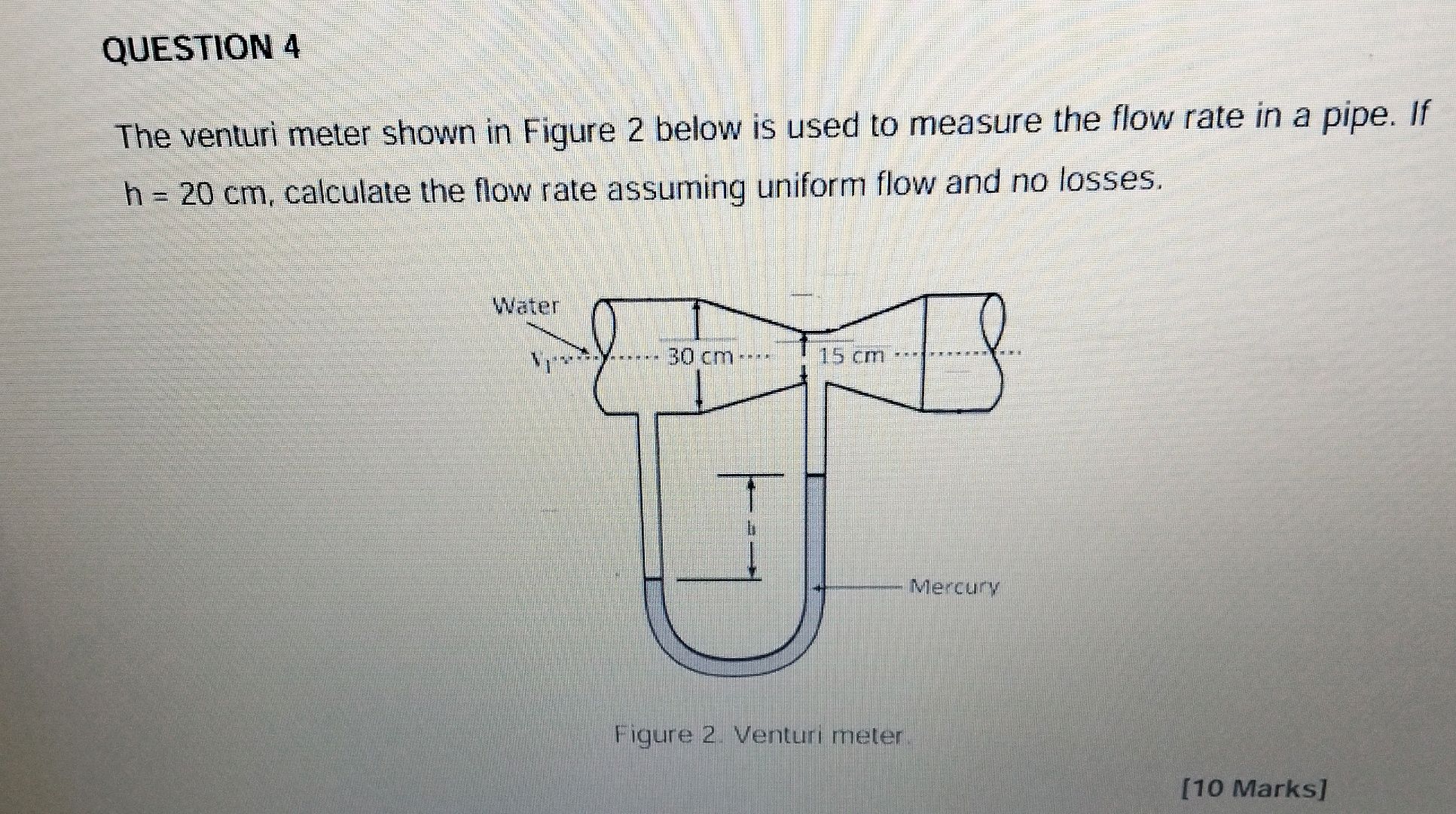 QUESTION 4 The venturi meter shown in | StudyX