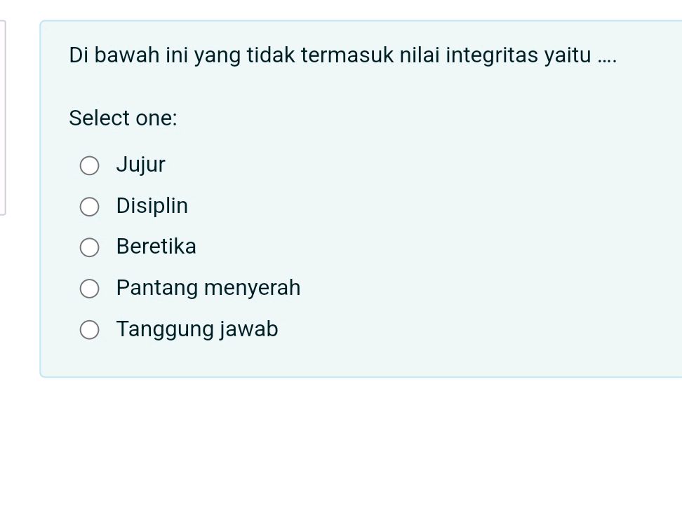 Di bawah ini yang tidak termasuk nilai | StudyX