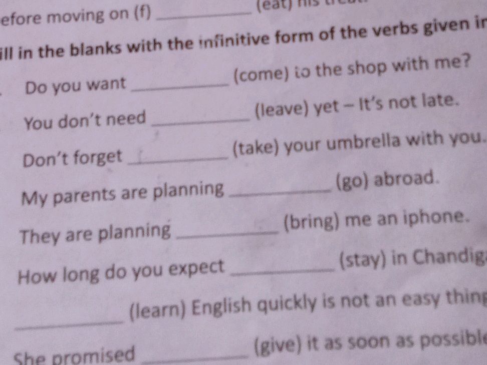 Fill in the blanks with the infinitive form | StudyX