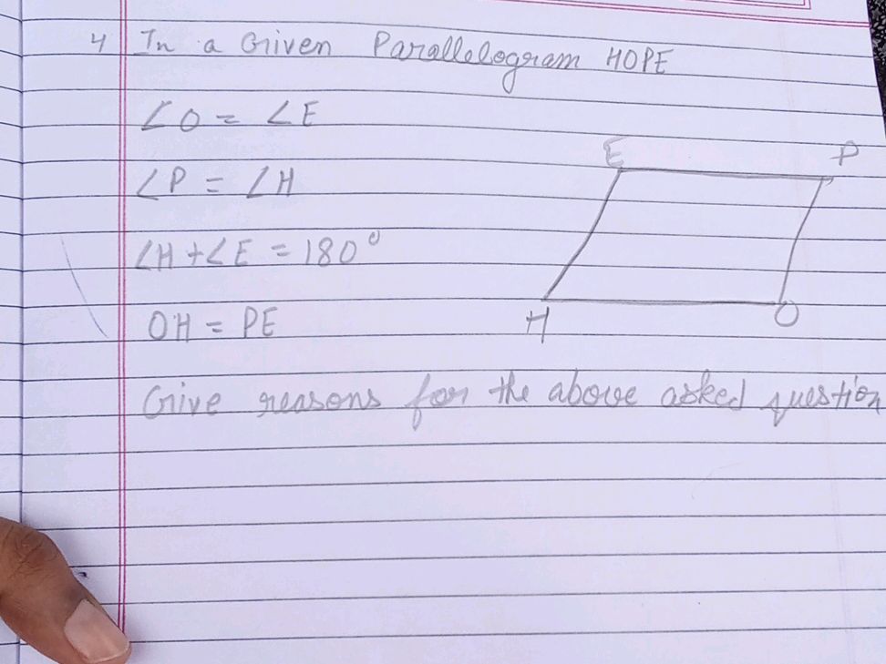 In a given parallelogram HOPE $ O = E$ | StudyX
