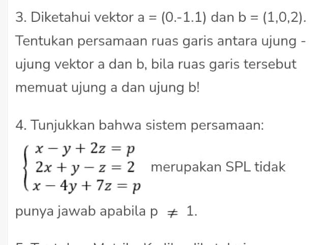 3. Diketahui vektor a = (0, -1, 1) dan b = | StudyX