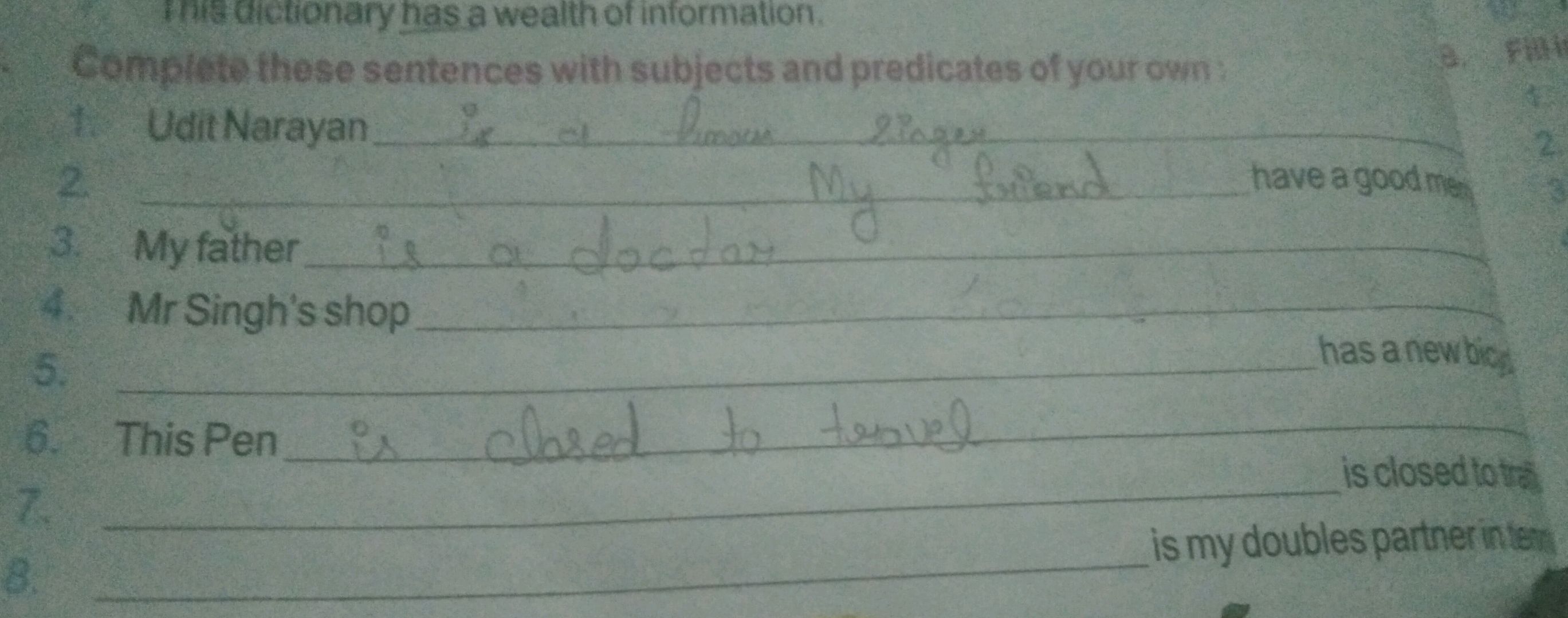 Complete these sentences with subjects and | StudyX