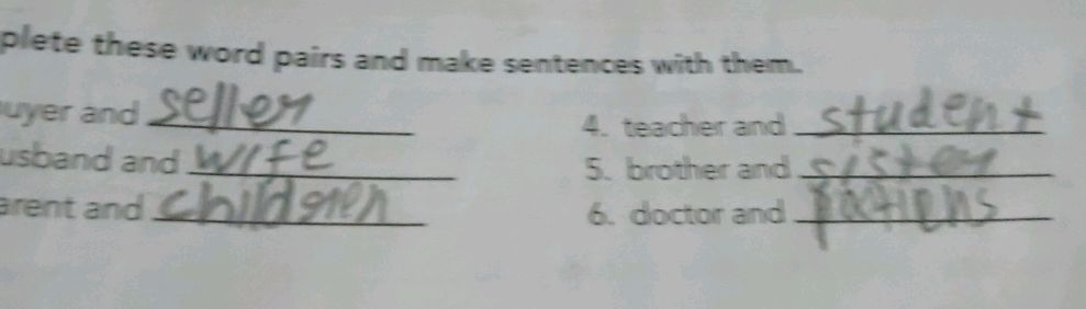 Complete these word pairs and make sentences | StudyX