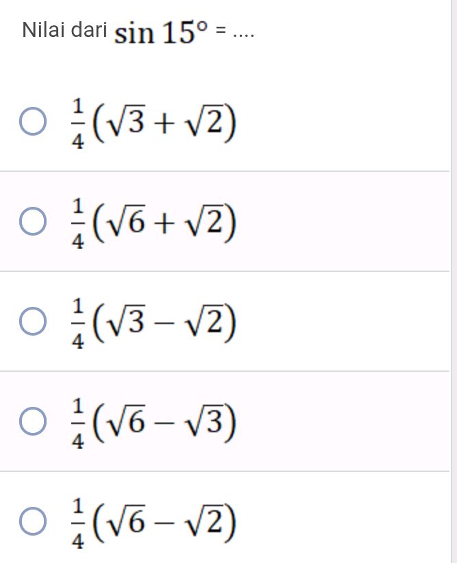 Nilai dari $ 15^ = $ $ {1}{4}( {3} + | StudyX