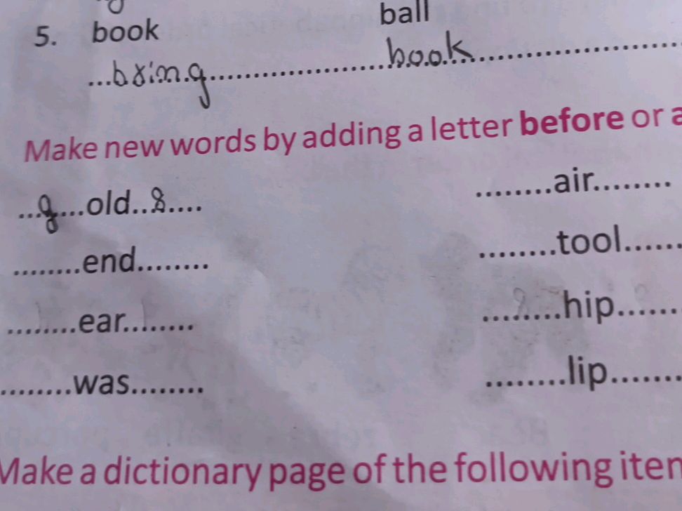 Make new words by adding a letter before or | StudyX