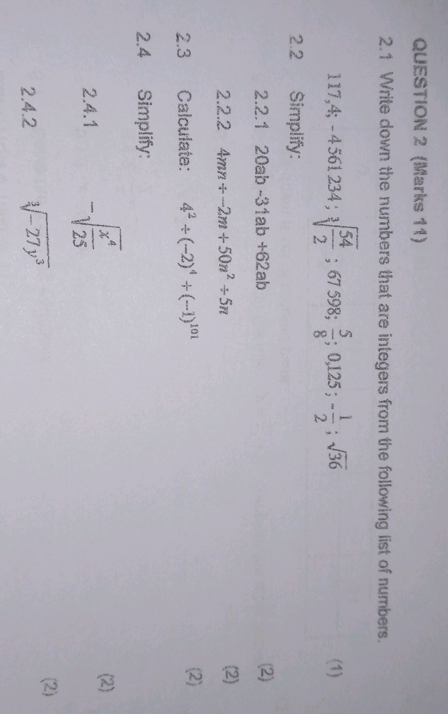 2.1 Write down the numbers that are integers | StudyX