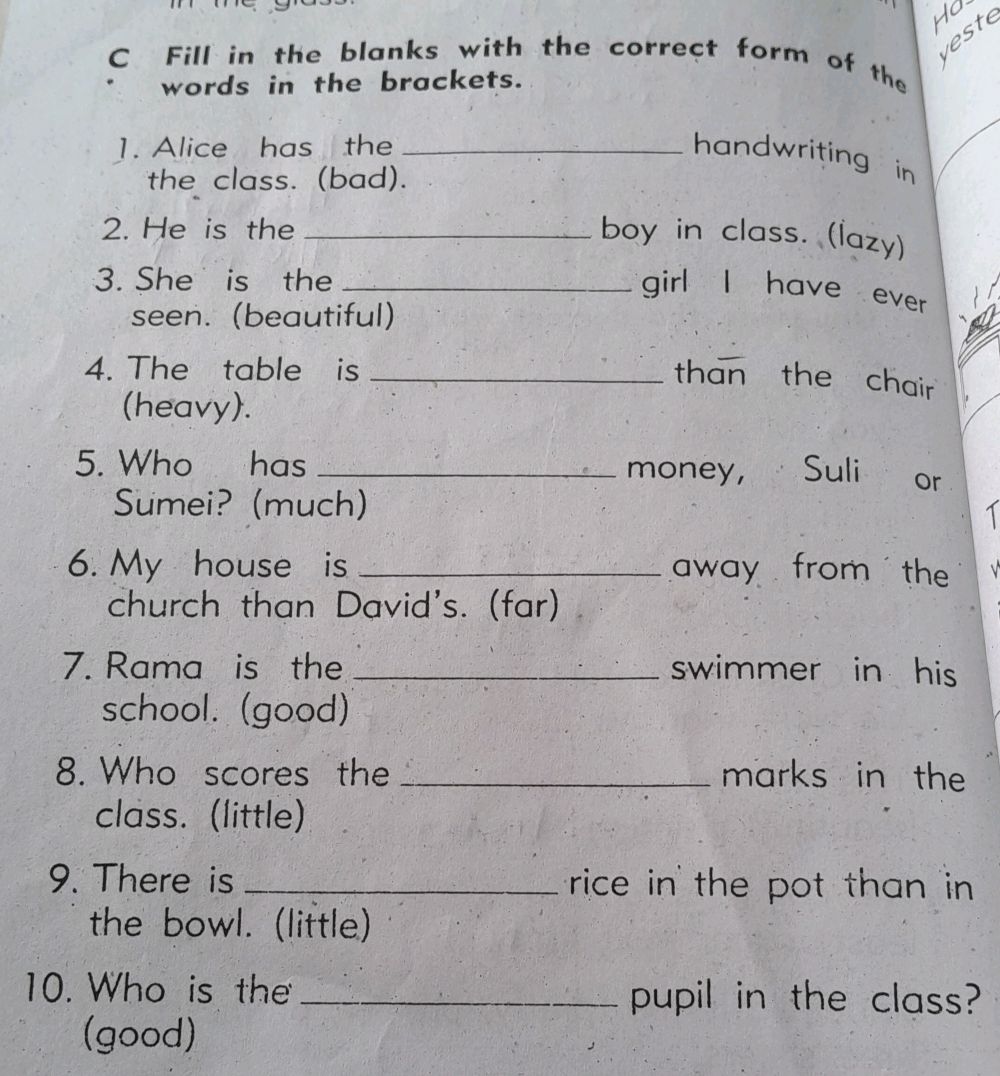 Fill in the blanks with the correct form of | StudyX