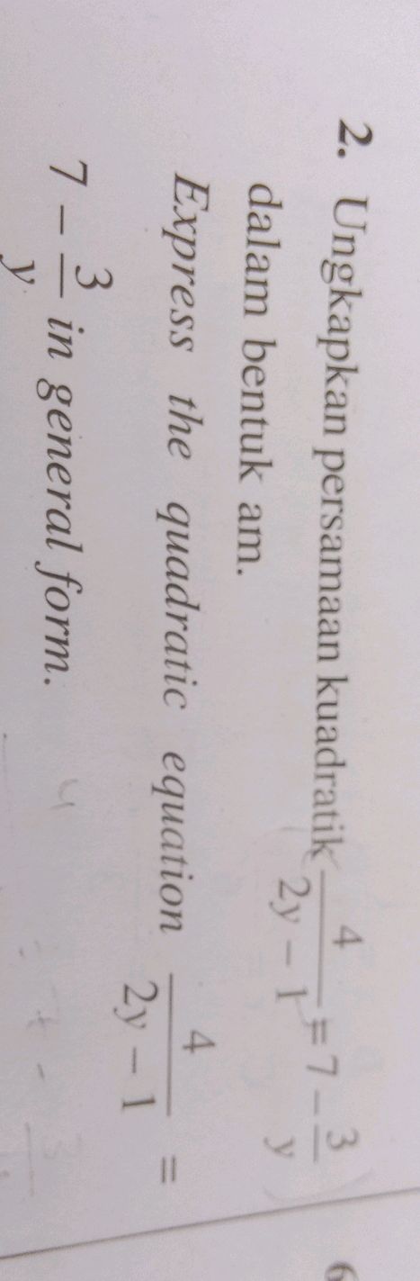 2. Ungkapkan persamaan kuadratik dalam | StudyX