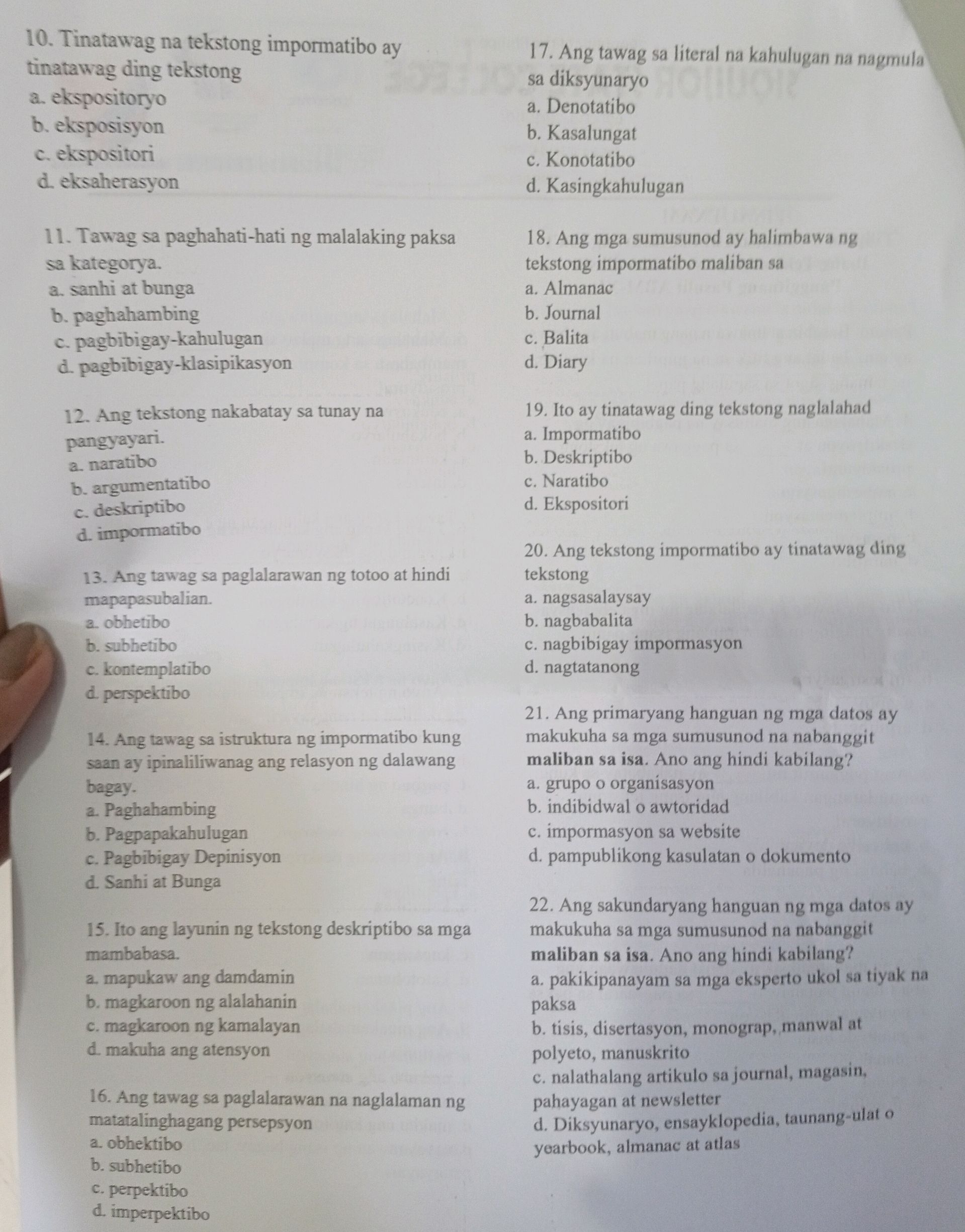 10. Tinatawag na tekstong impormatibo ay | StudyX