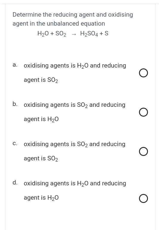 Determine the reducing agent and oxidising