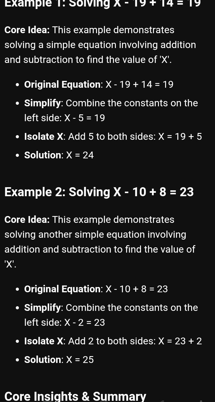 Example 1: Solving X - 19 + 14 = 19 Core | StudyX