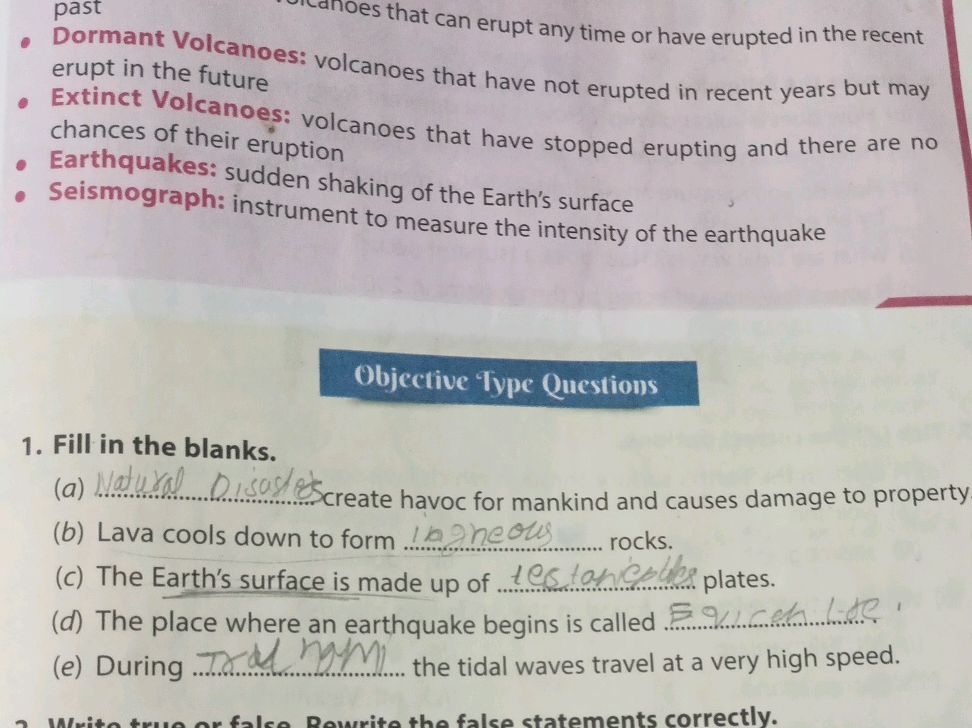 1. Fill in the blanks. (a) Natural Disasters | StudyX