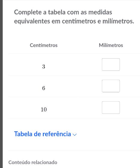 Complete a tabela com as medidas | StudyX