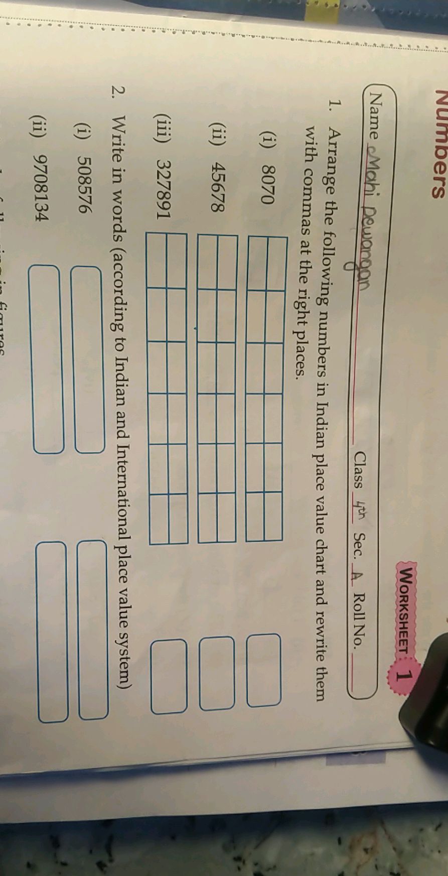 1. Arrange the following numbers in Indian | StudyX
