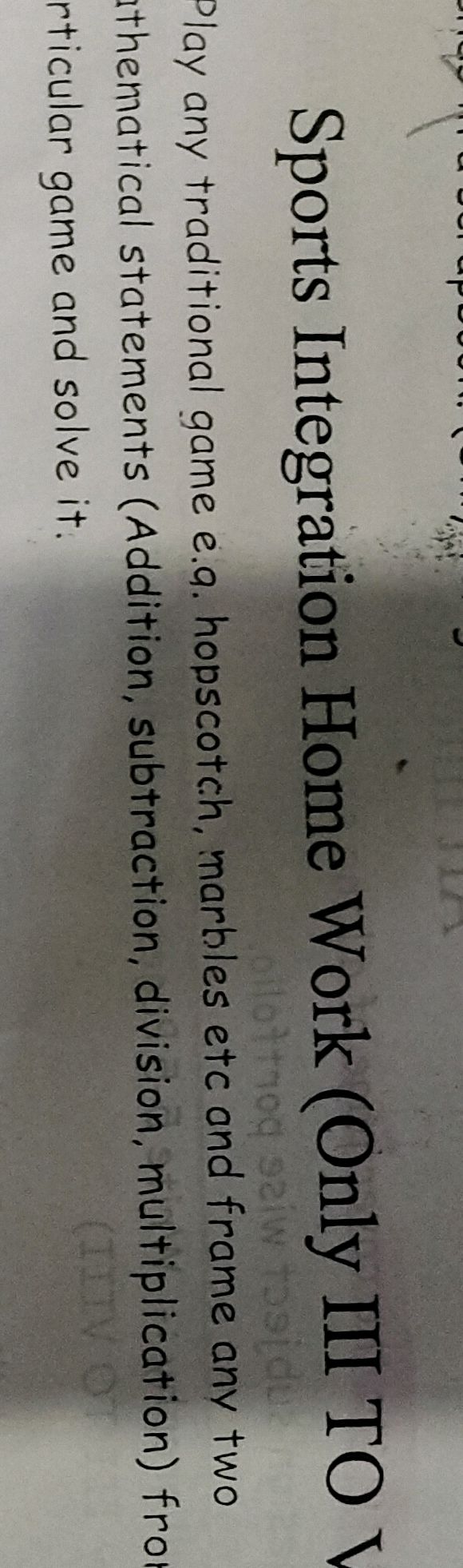 Sports Integration Home Work (Only III TO V | StudyX