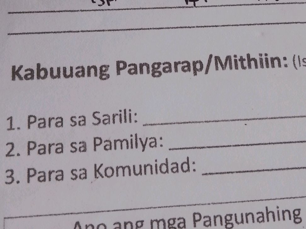 Kabuuang Pangarap/Mithiin: (Is 1. Para sa | StudyX