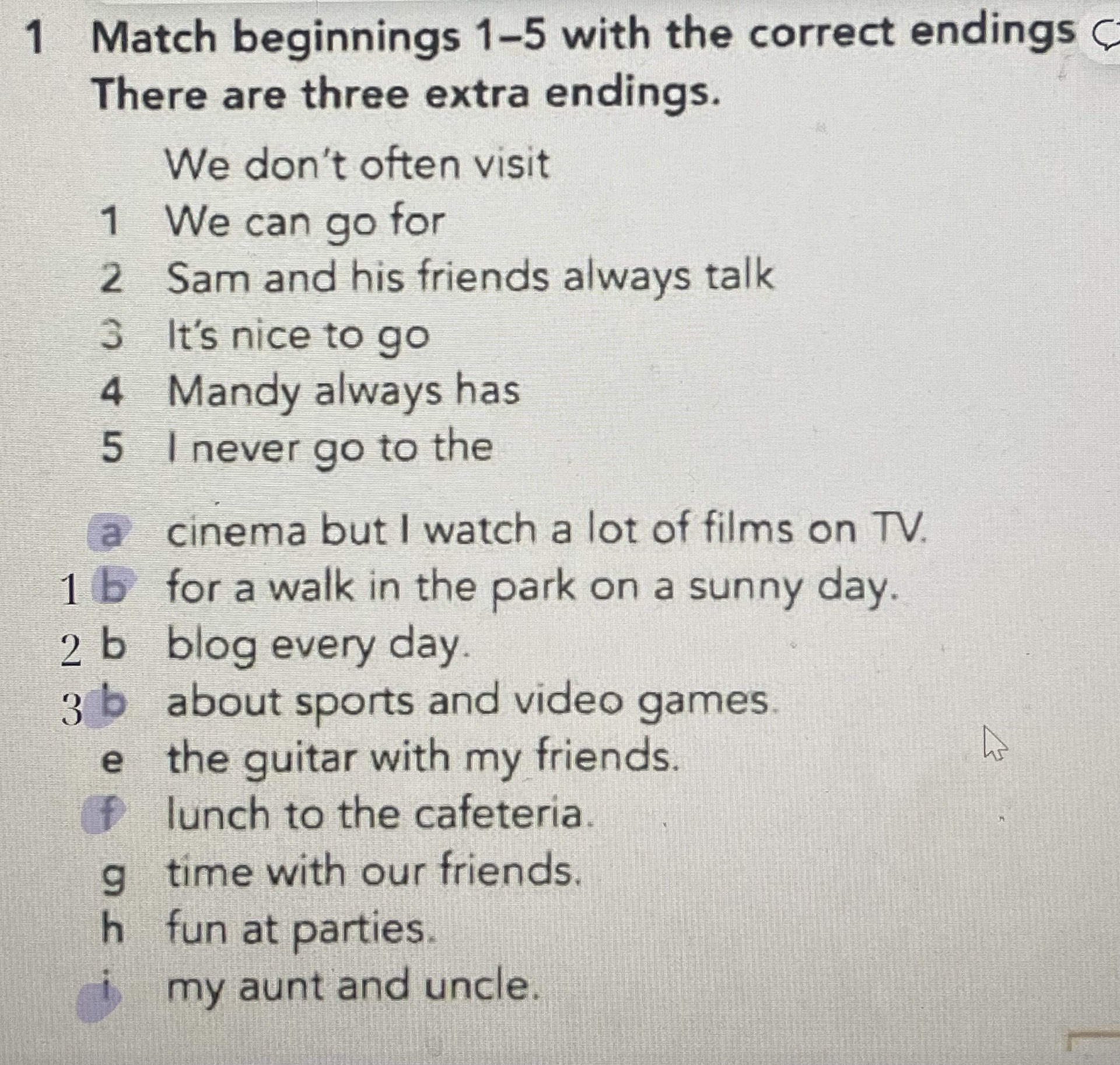 Match beginnings 1-5 with the correct | StudyX