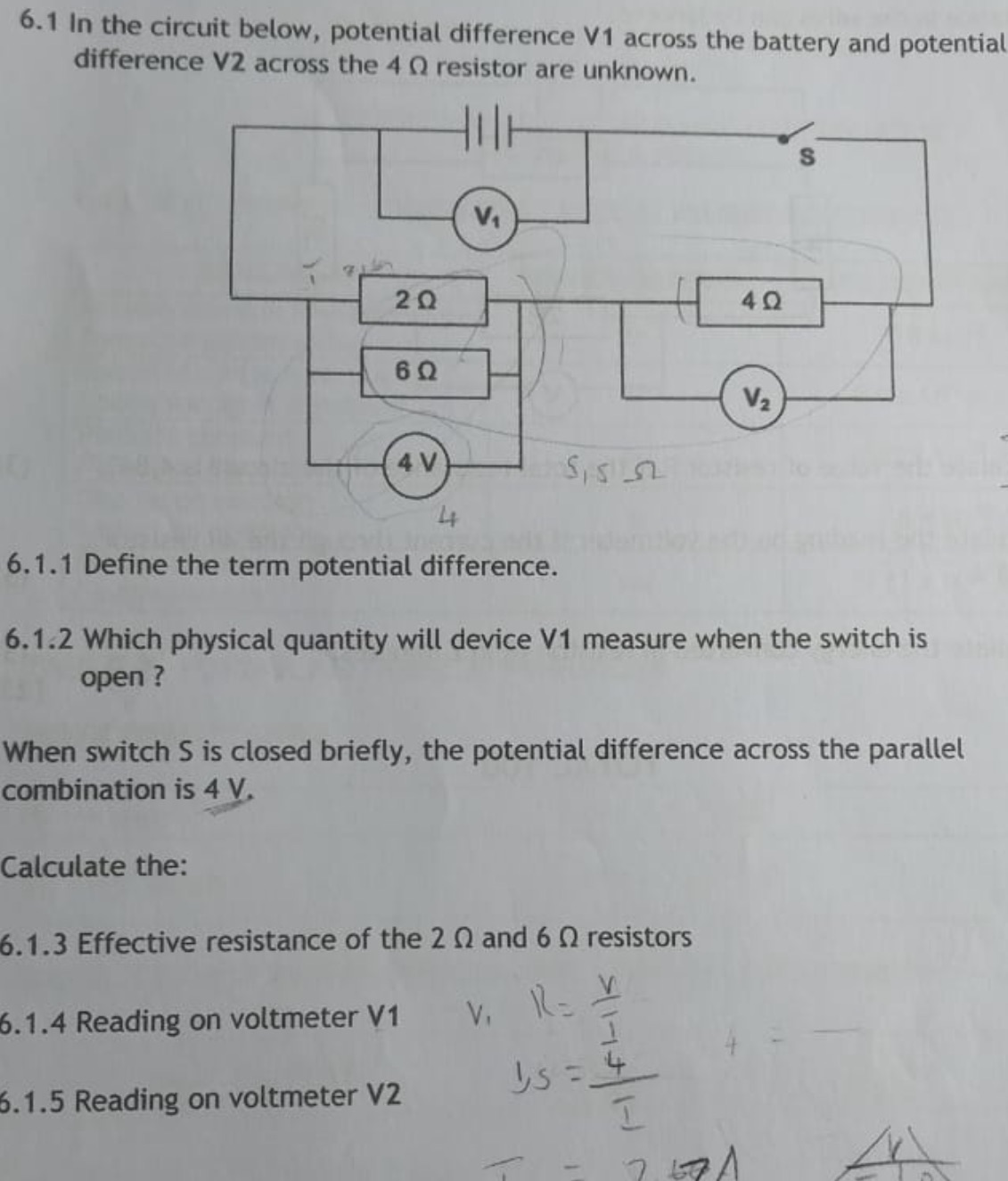6.1 In the circuit below, potential | StudyX
