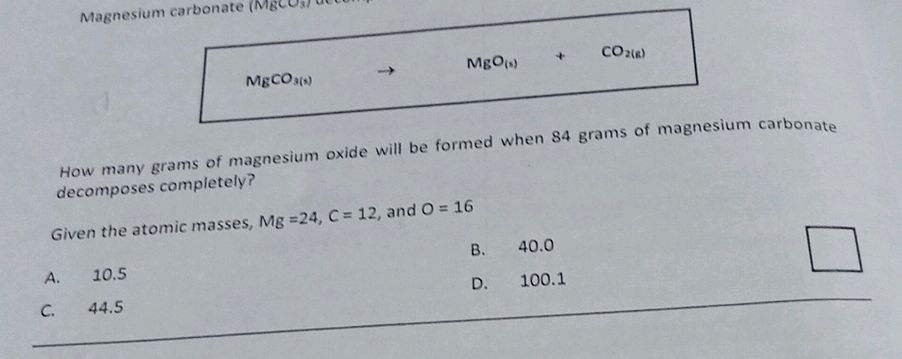 Magnesium carbonate (MgCO3) decomposes: | StudyX