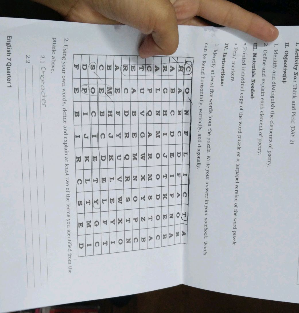 I. Activity No.: Think and Pick! (DAY 2) II. | StudyX