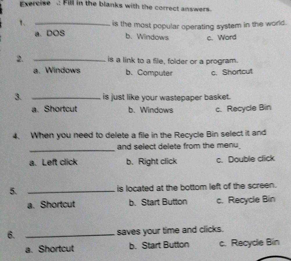 Exercise: Fill in the blanks with the | StudyX