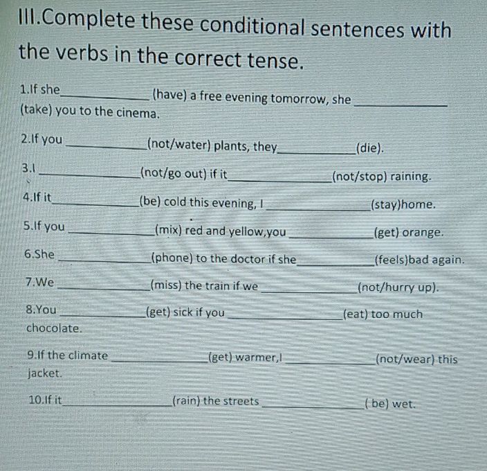 III. Complete these conditional sentences | StudyX