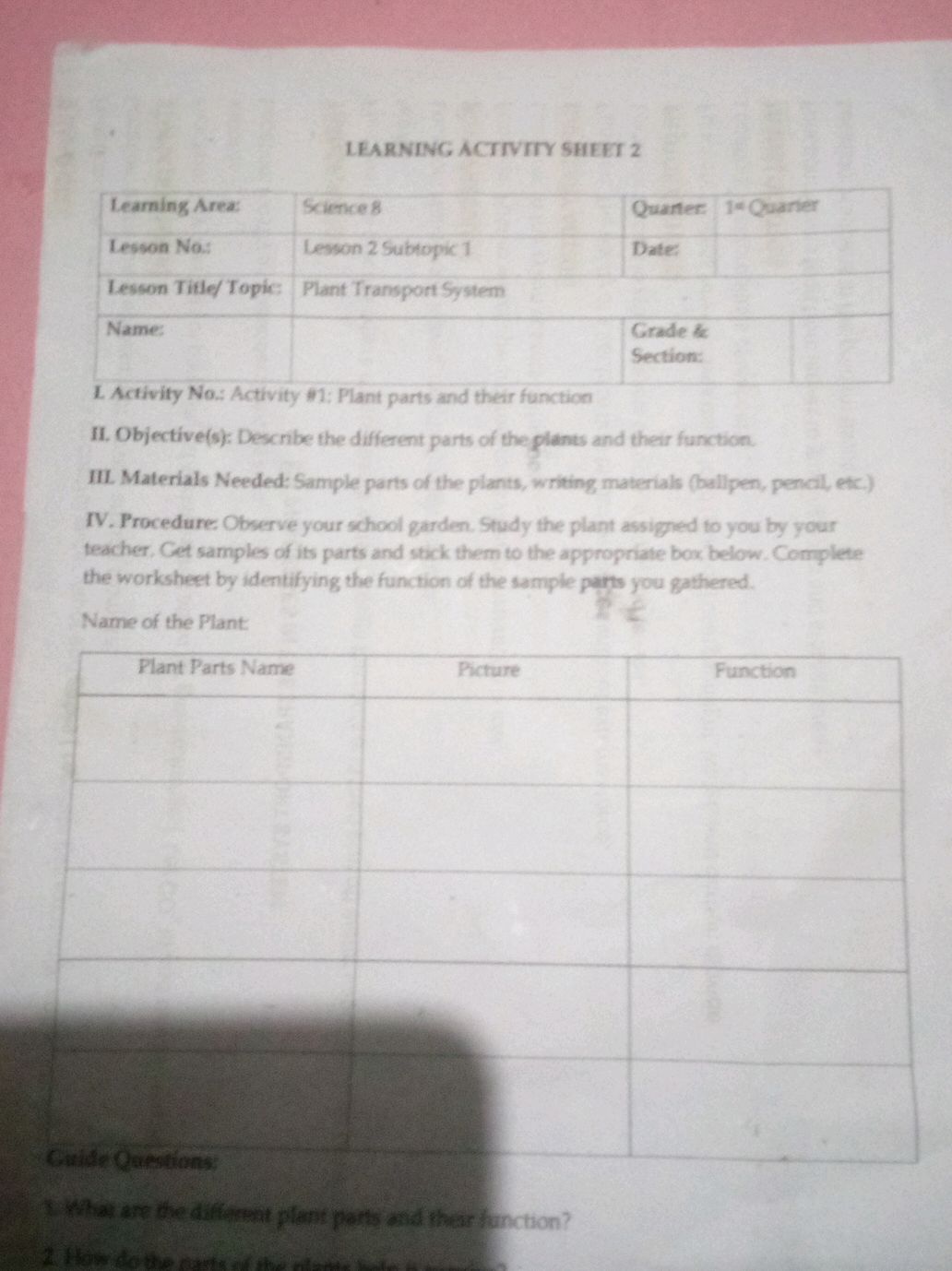 LEARNING ACTIVITY SHEET 2 Learning Area: | StudyX