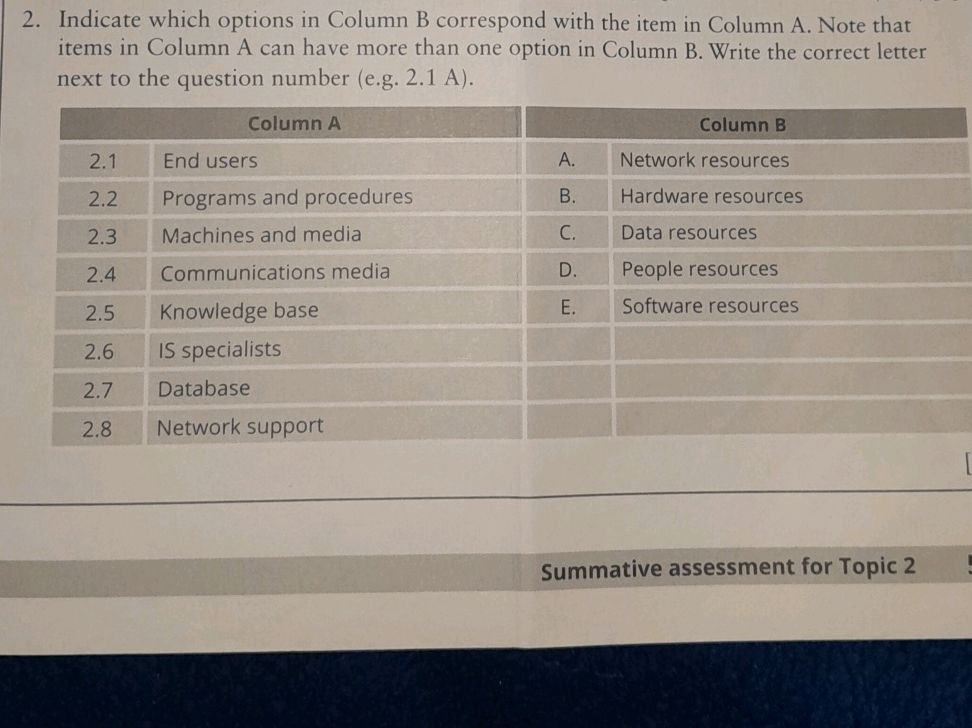 2. Indicate which options in Column B | StudyX