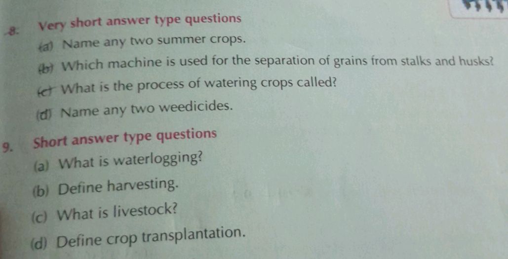 8. Very short answer type questions (a) Name | StudyX