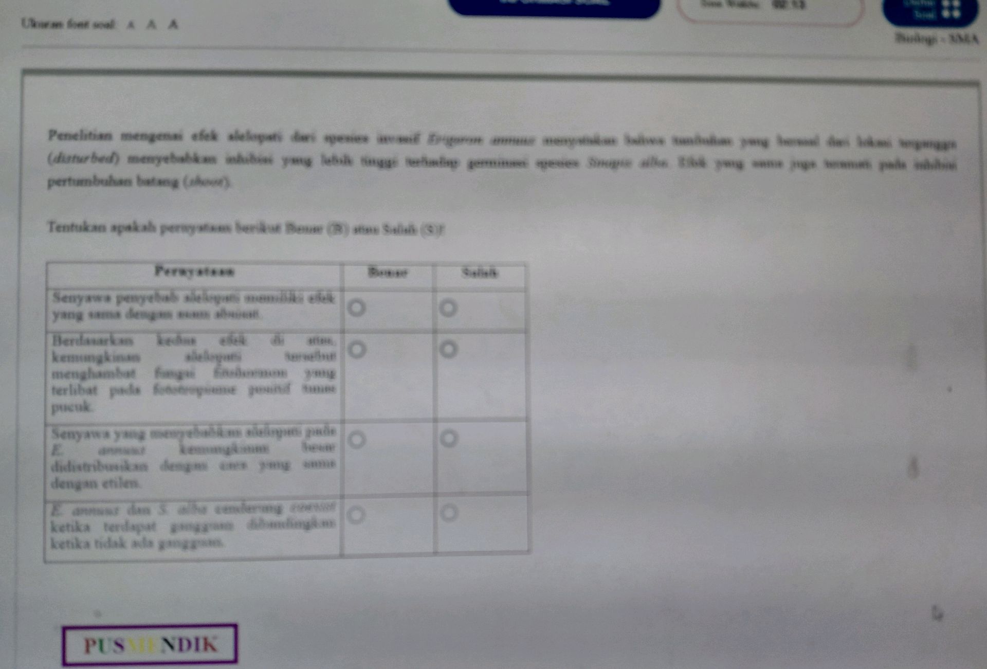 Tentukan apakah pernyataan berikut Benar (B) | StudyX
