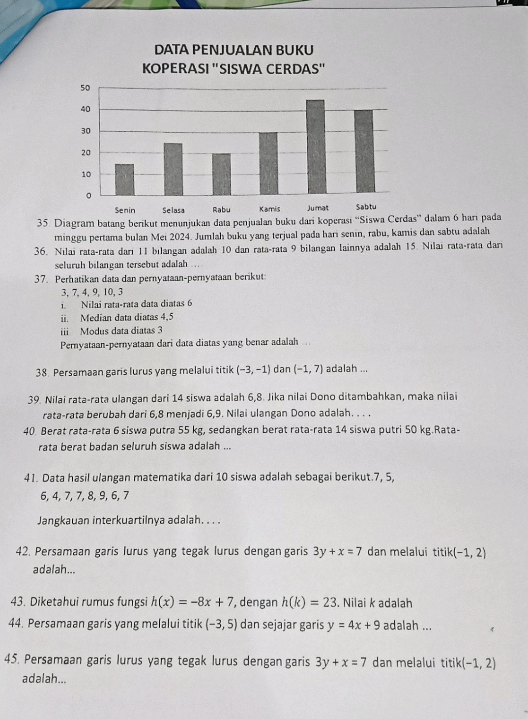 35. Diagram batang berikut menunjukan data | StudyX