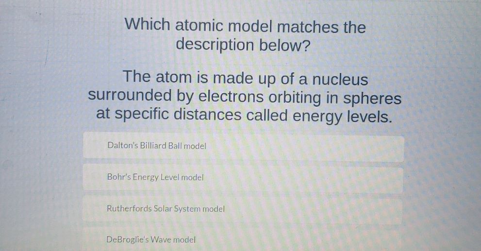 Which atomic model matches the description | StudyX