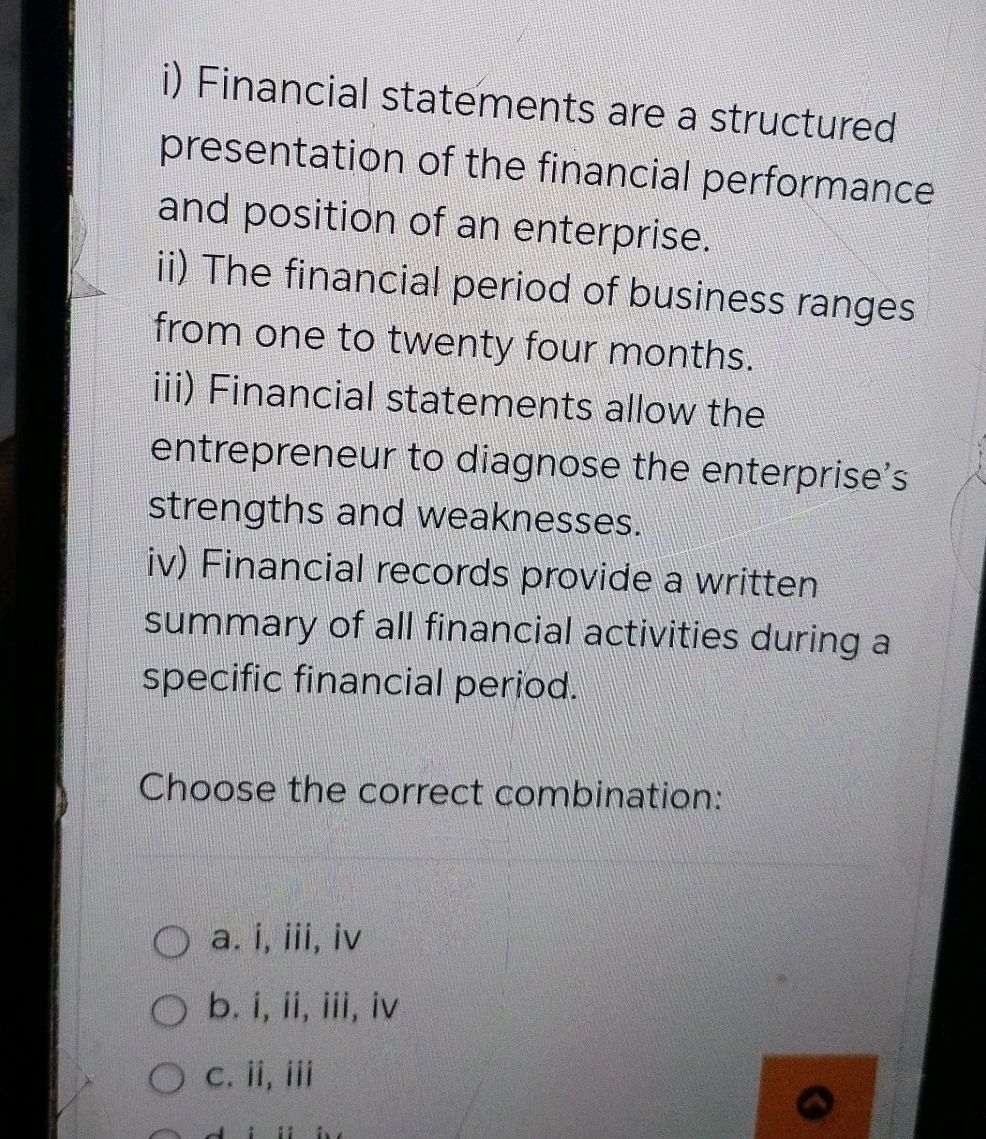 i) Financial statements are a structured | StudyX