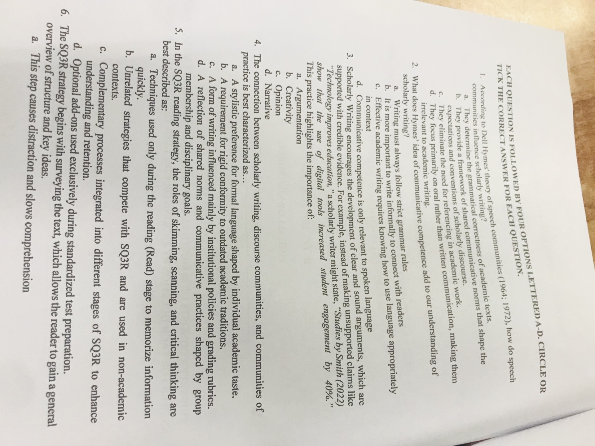 1. According to Dell Hymes' theory of speech | StudyX