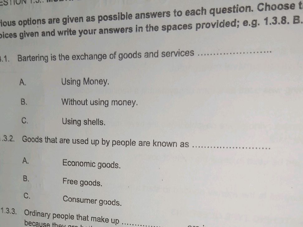 3.1. Bartering is the exchange of goods and | StudyX