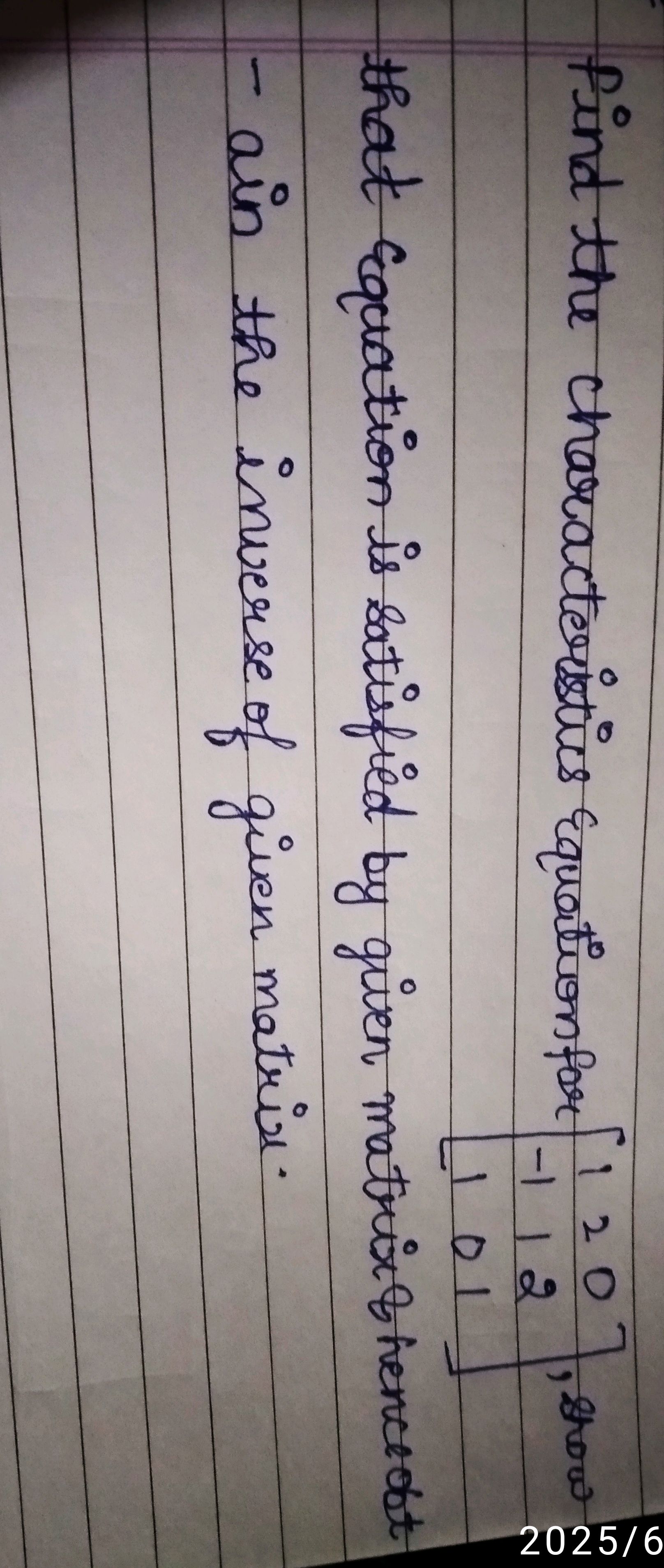 Find the characteristics equation for \[ 1 2